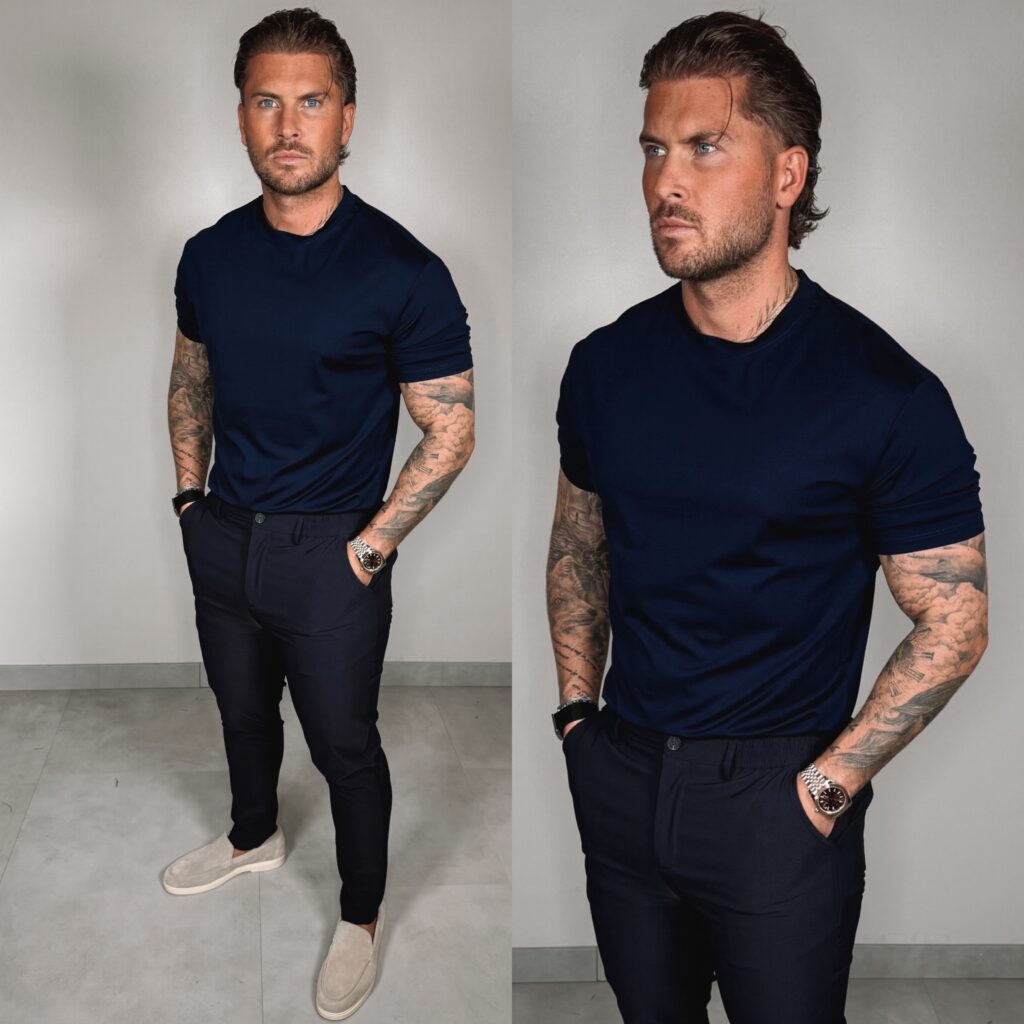 Slim-Fit Glans T-Shirt - Navy - Manilo