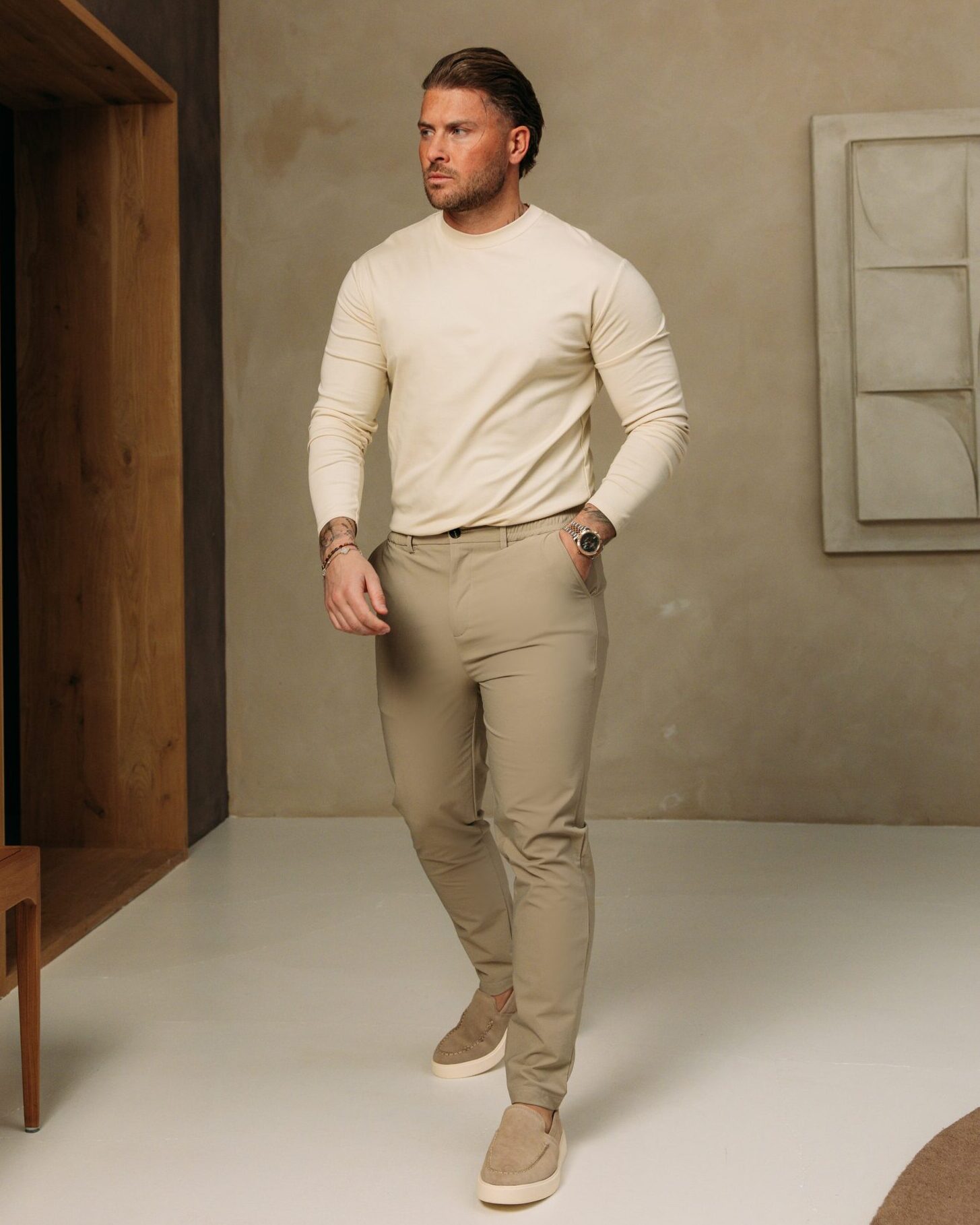 Longsleeve Glans Shirt - Beige - Manilo